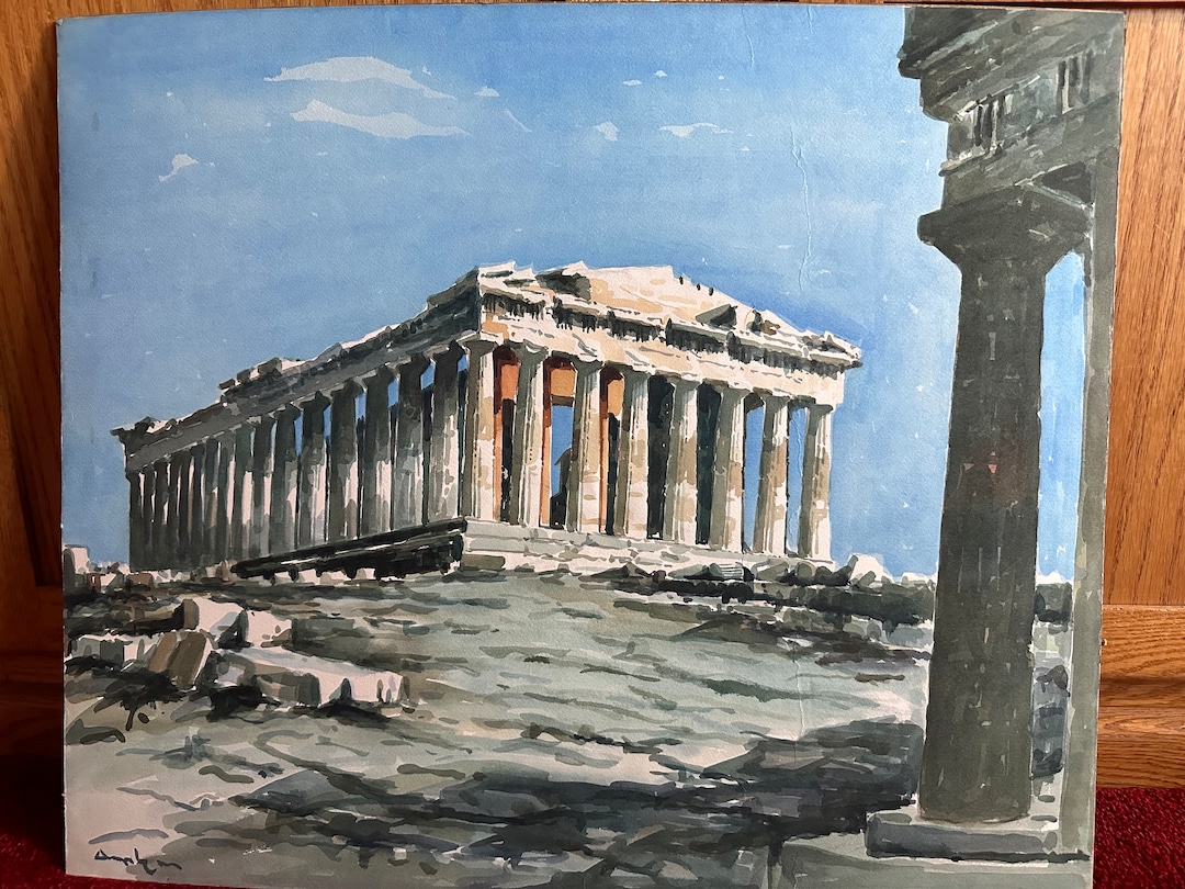Parthenon Watercolor Hand Painted in Greece. Artist Unknown. - Etsy