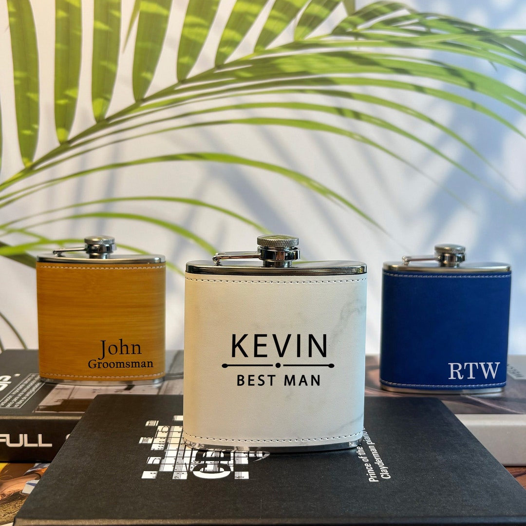 Engraved Flask for Men, Leather Flask, Flask Personalized, Groomsmen ...