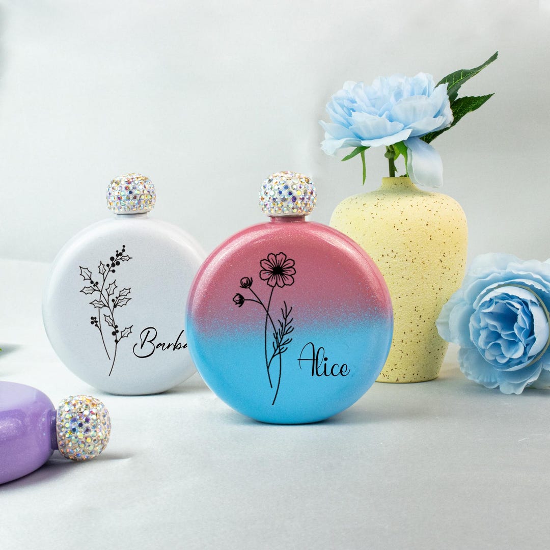 Birth Flower Personalized Flasks, Custom Wedding Party Gifts, Gifts for ...