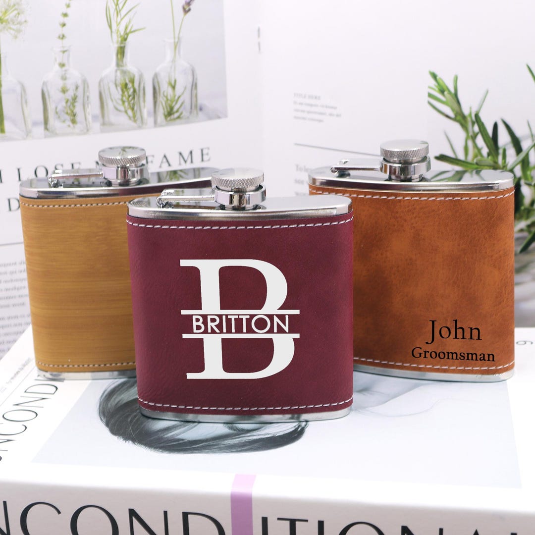 Personalized Flask, Leather Flask Groomsmen Gift, Engraved Flask, Hip ...