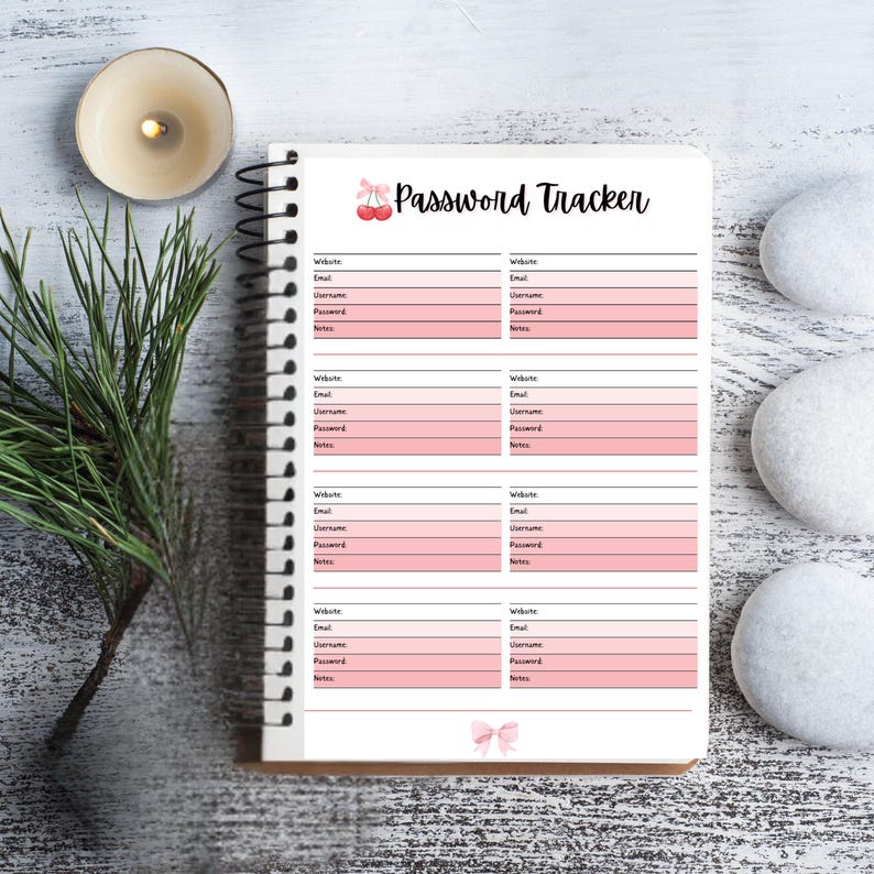 Password Tracker Printable Digital Planner Page Pink Coquette Aesthetic ...