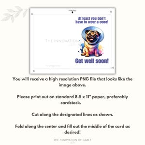 Pug Get Well Soon Downloadable Printable Greeting Card Cute Funny ...