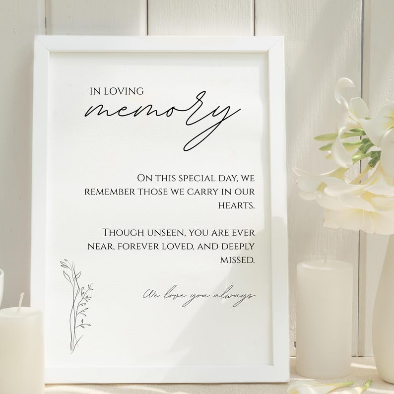 In Loving Memory Wedding Memorial Table Sign Printable 5x7 and 8x10 ...