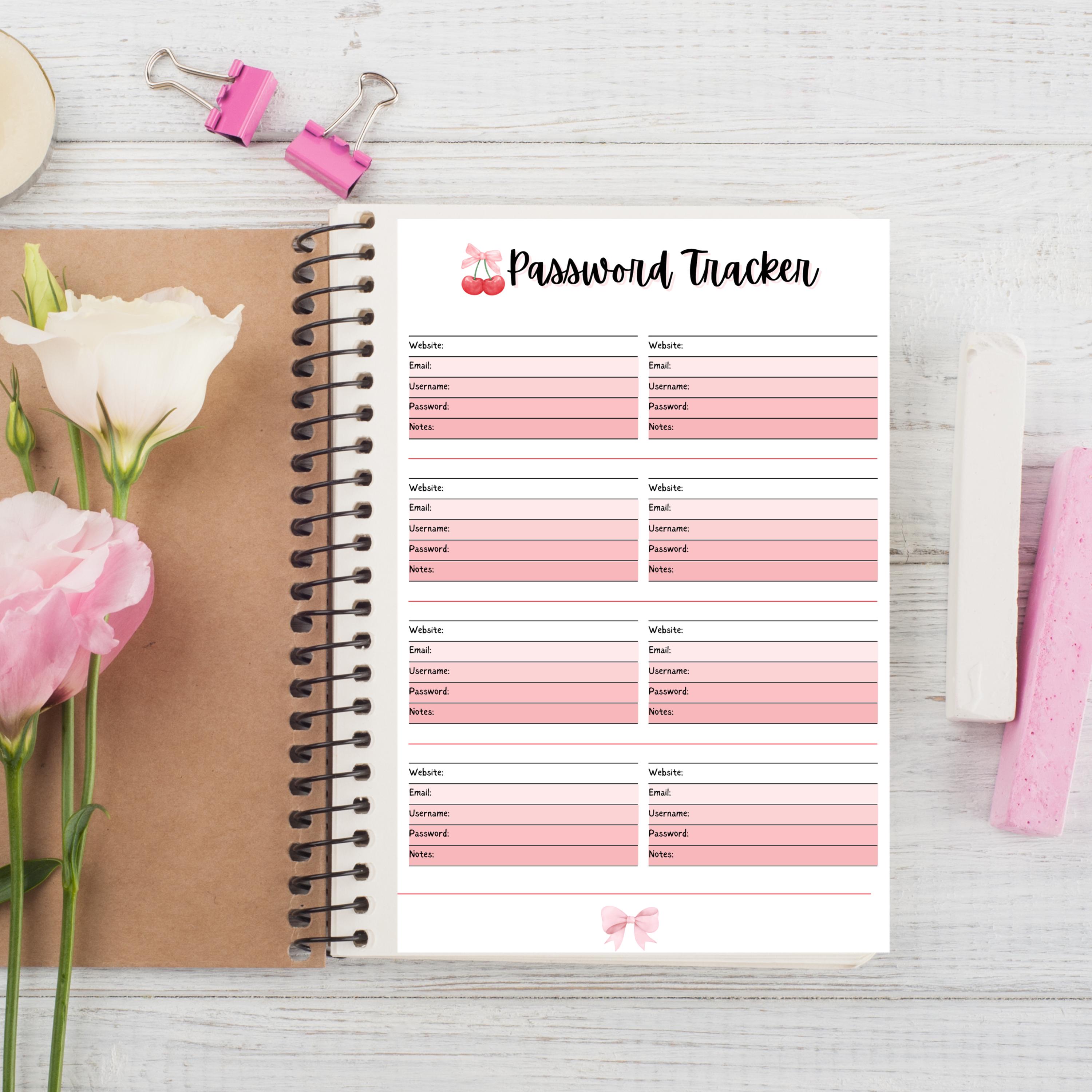 Password Tracker Printable Digital Planner Page Pink Coquette Aesthetic ...