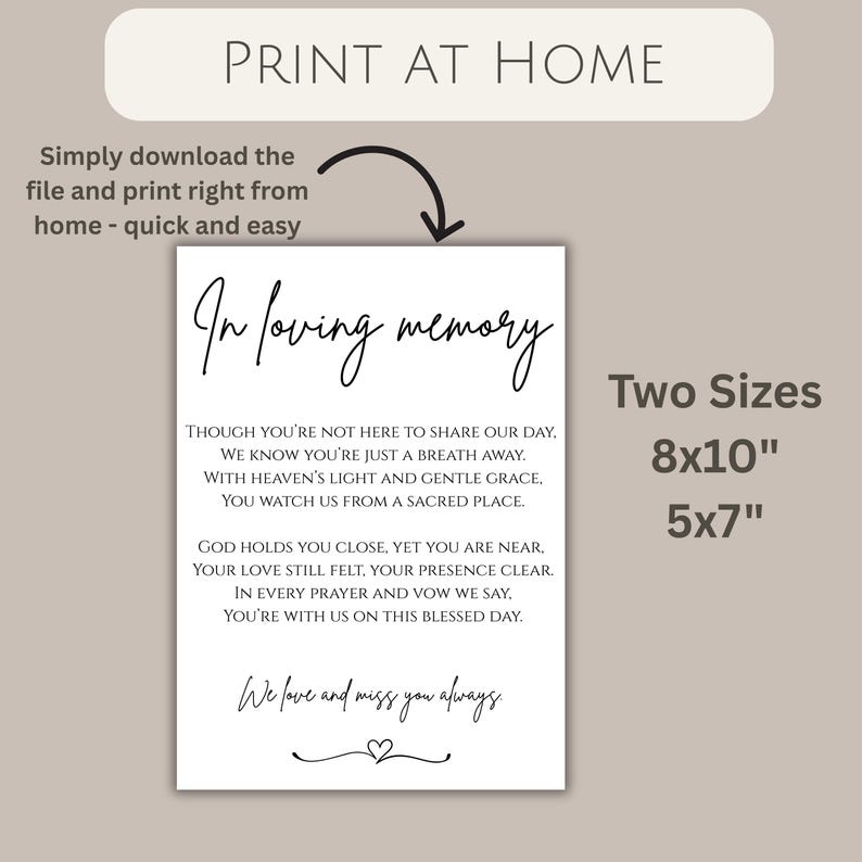 Wedding Memorial Table Sign in Loving Memory Wedding Plaque Instant ...