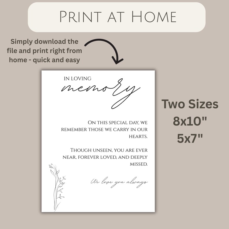 In Loving Memory Wedding Memorial Table Sign Printable 5x7 and 8x10 ...
