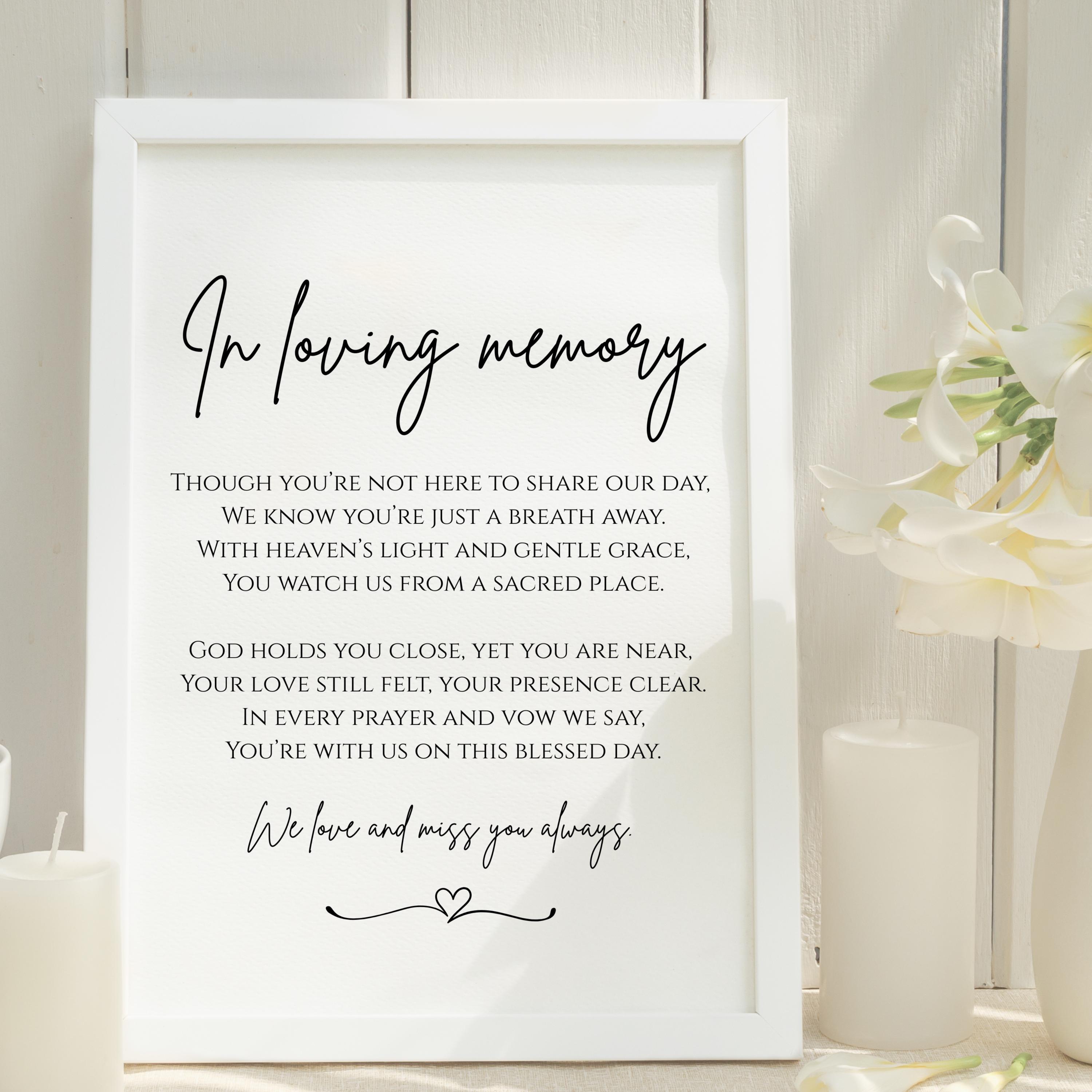 Wedding Memorial Table Sign in Loving Memory Wedding Plaque Instant ...
