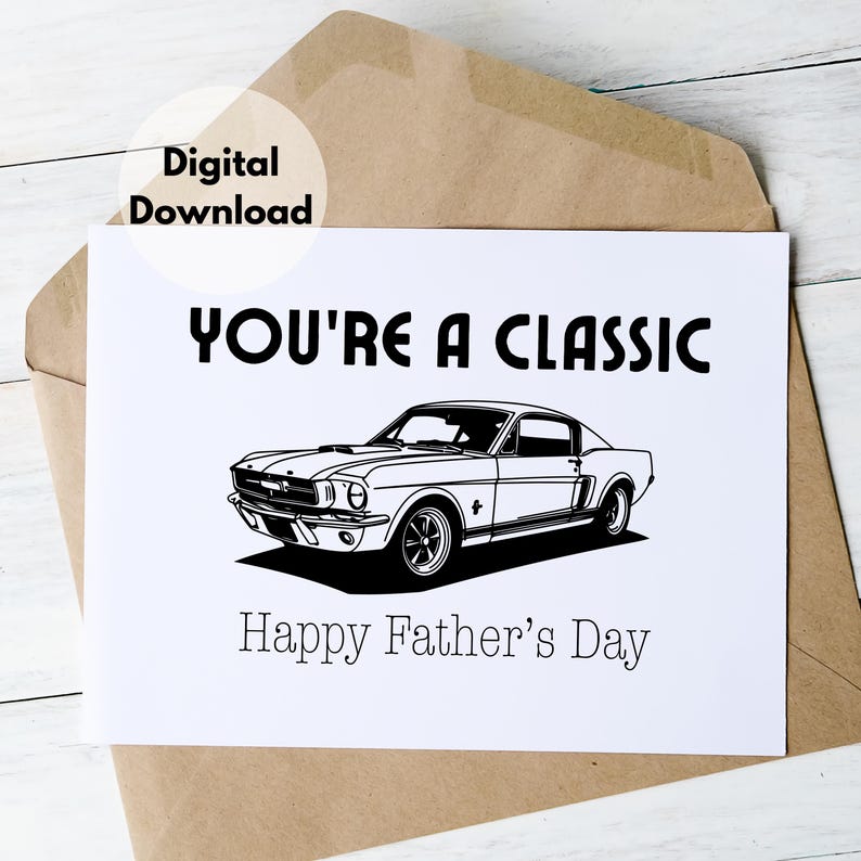 Classic Car Happy Fathers Day Printable Greeting Card Instant Digital ...