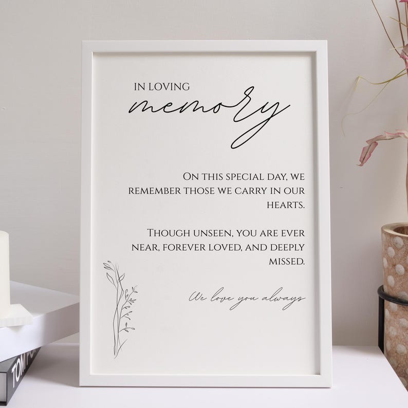In Loving Memory Wedding Memorial Table Sign Printable 5x7 and 8x10 ...