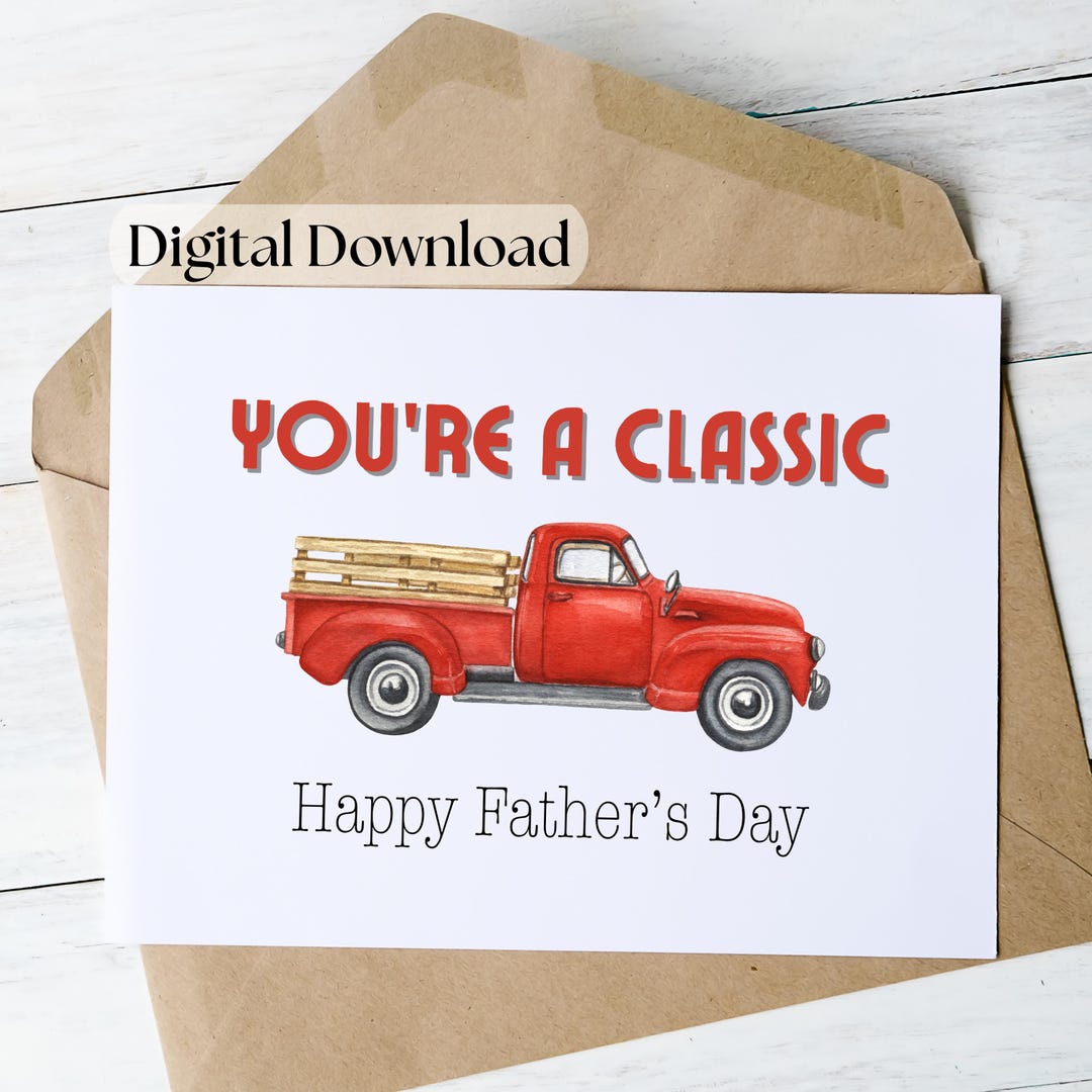 Fathers Day Printable Card Classic Red Truck Downloadable PNG File ...