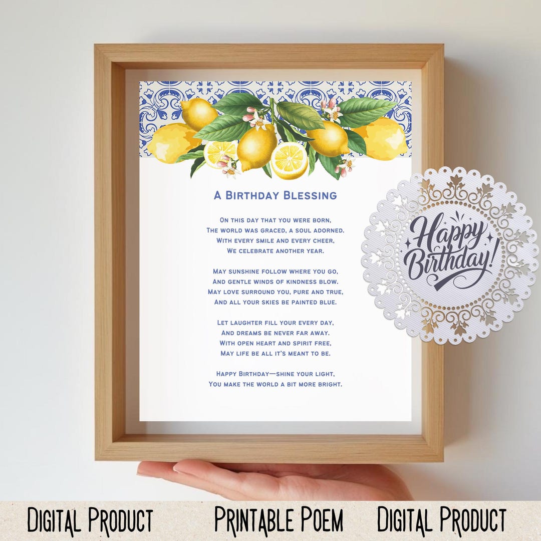 Beautiful Birthday Poem , Birthday Blessing, Printable Birthday Poster ...