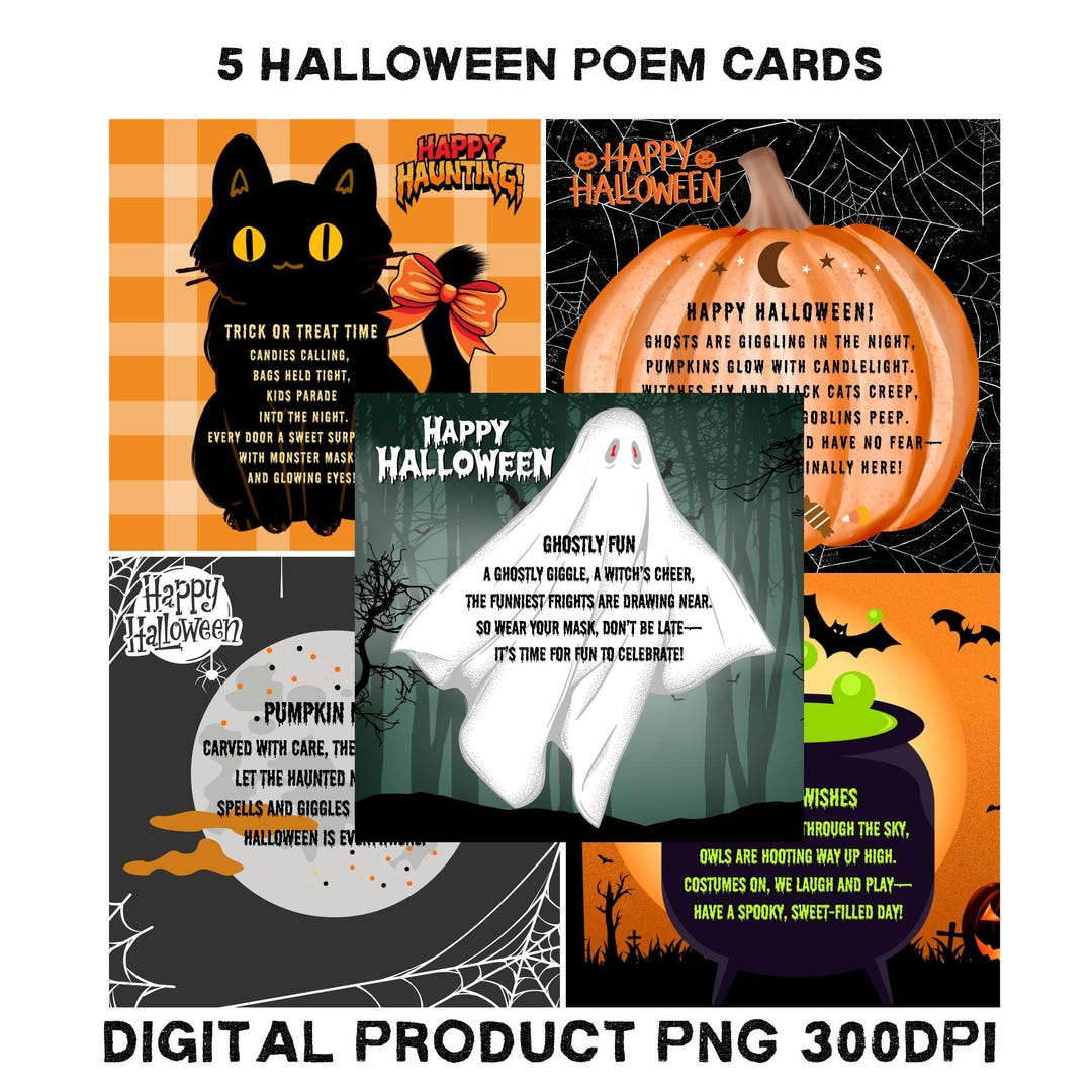 Spooky Halloween Cards With Poem | Instant Download - Etsy