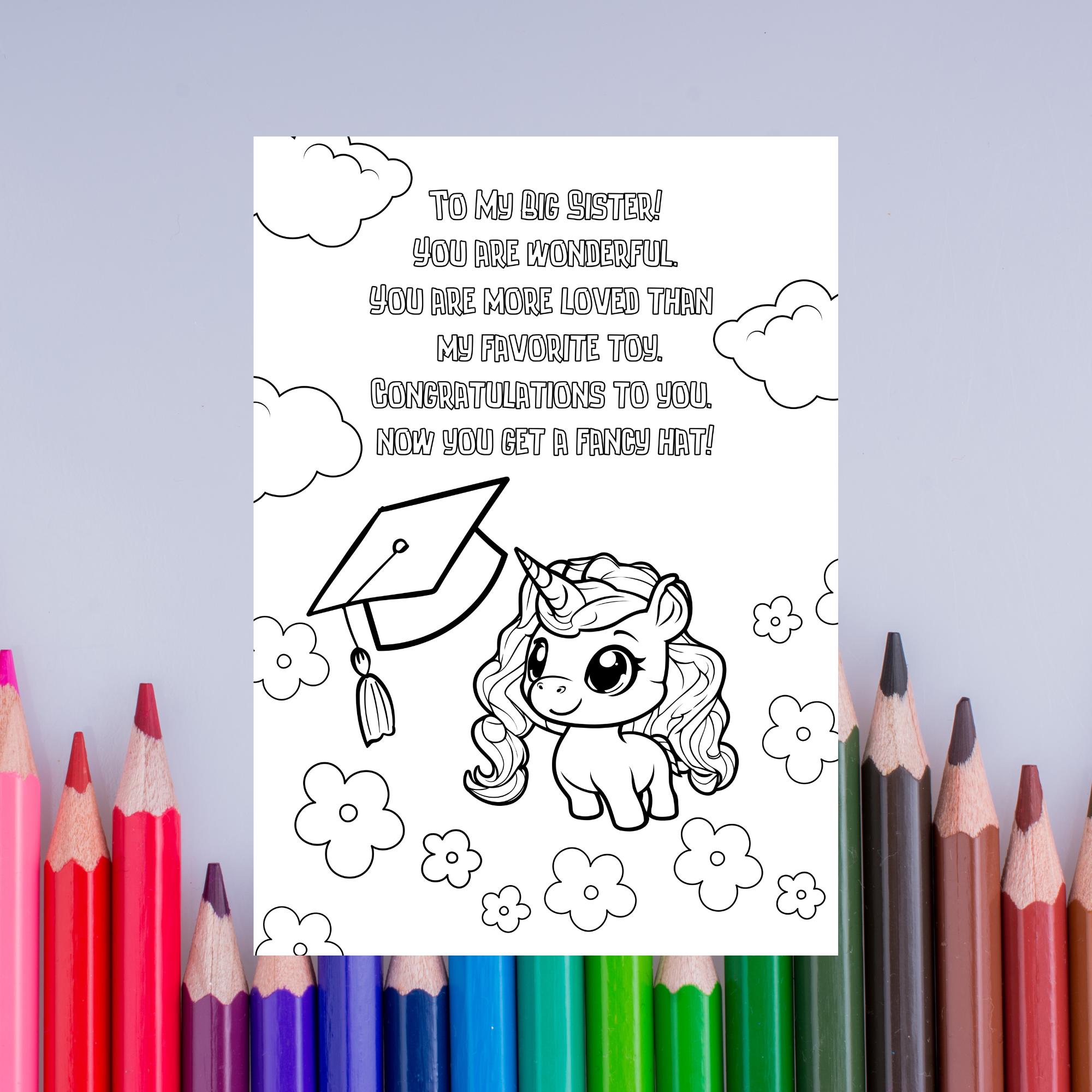 Graduation Coloring Card , Printable Graduation Gift , Cute Grad Card ...