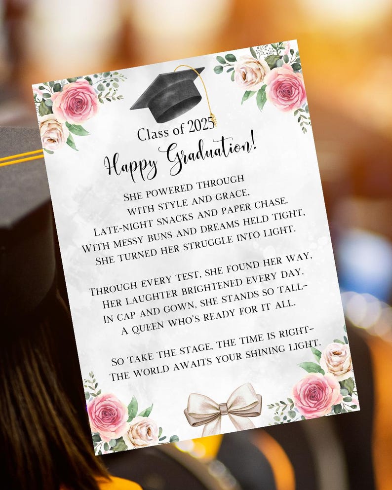 Graduation Poem, Printable Graduation Gift , Grad Card to Her, Class of ...