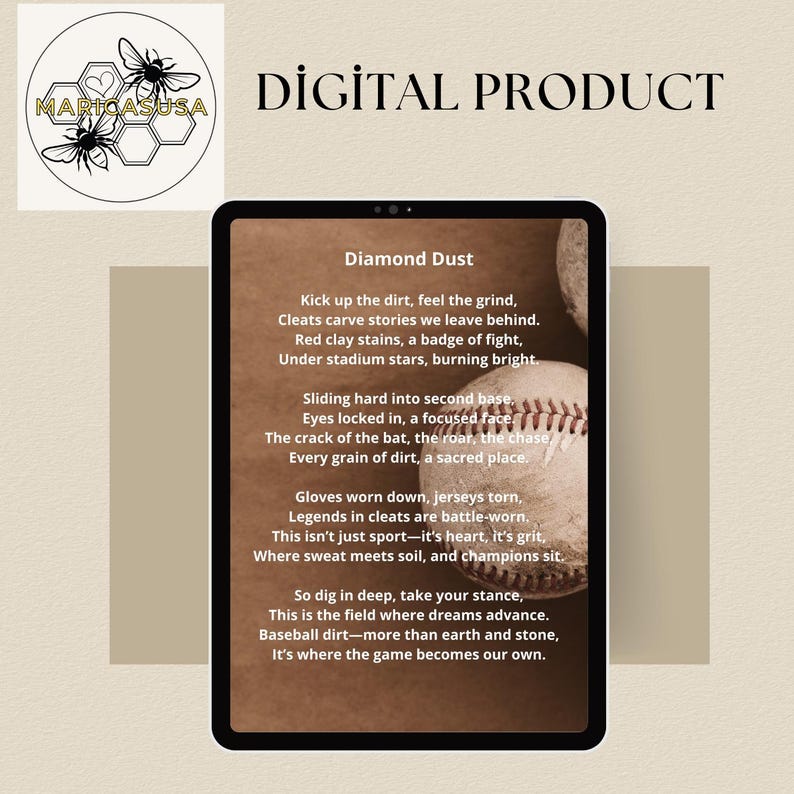 Digital Baseball Poem, Printable Gift for Athletes and Sports Lovers ...