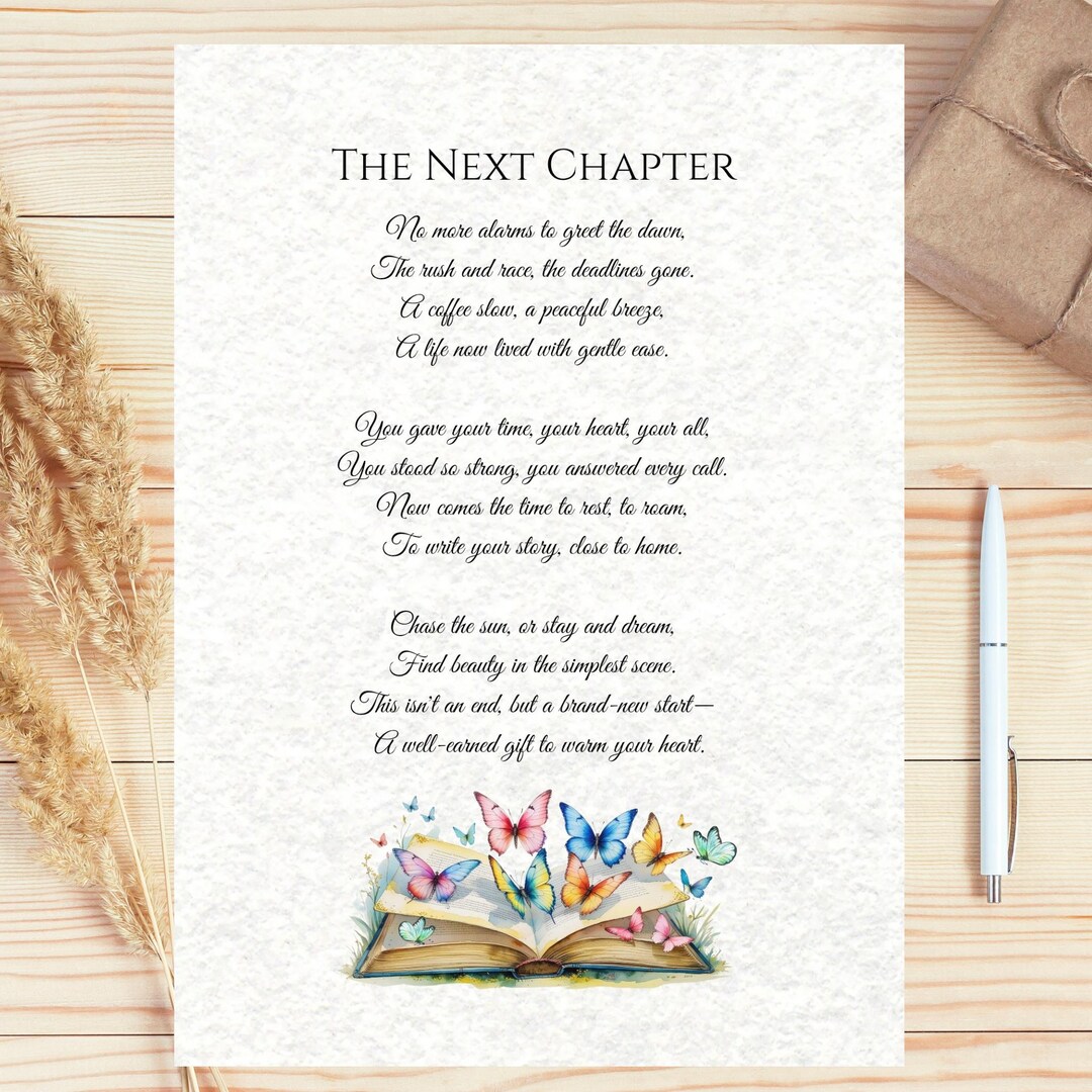 Life's New Chapter, Retirement Poem, Printable Retirement Gift - Etsy