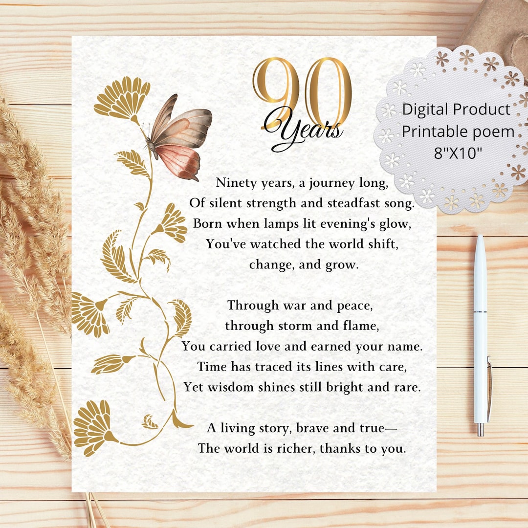 Vintage 90th Birthday Gift , 90th Birthday Poem, Happy 90th Birthday ...