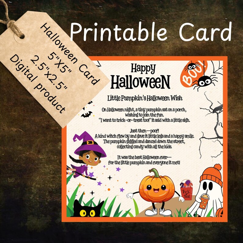 Halloween Story Card, Printable Party Favors, Halloween Treat Bag Tag ...