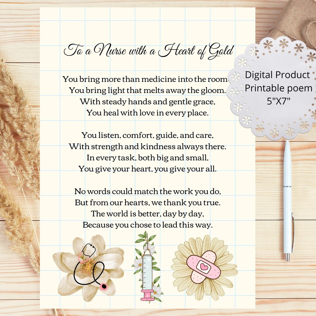 Nurse Thank You Poem, Appreciation Card, Printable Thank You Gift ...
