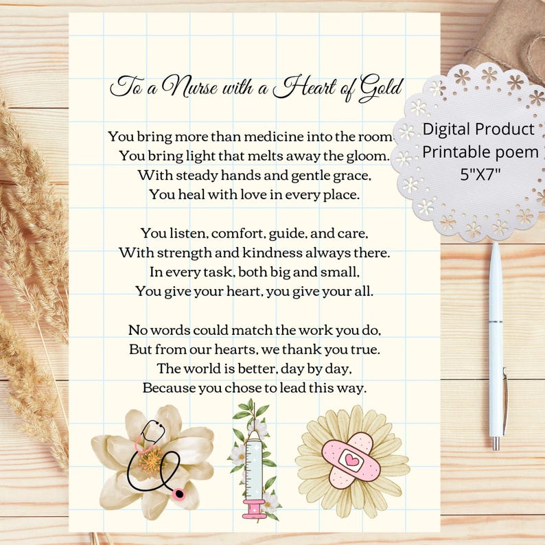Nurse Thank You Poem, Appreciation Card, Printable Thank You Gift ...