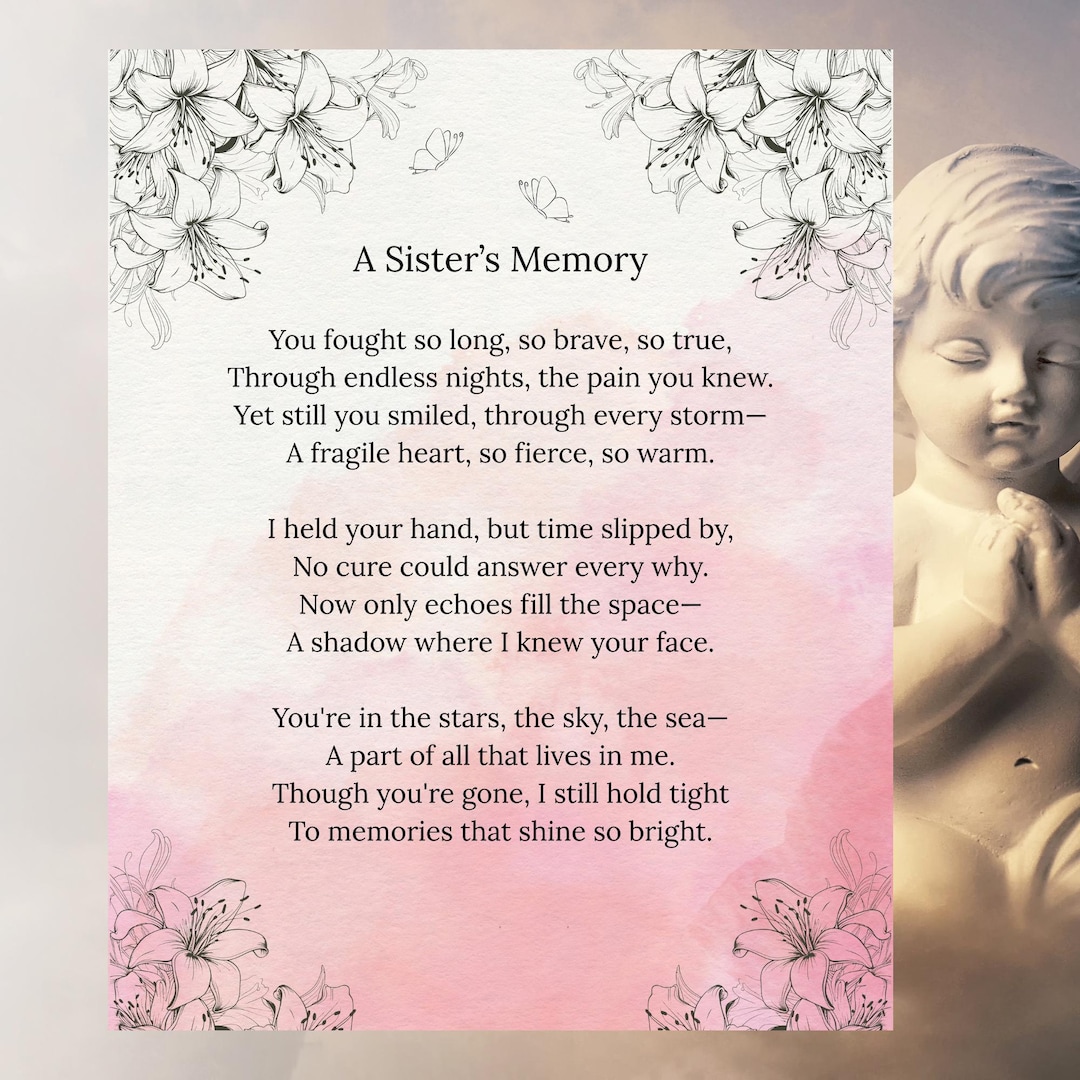 Memorial Poem for Sister, Loss of Sister, I Miss You Sister. Printable ...