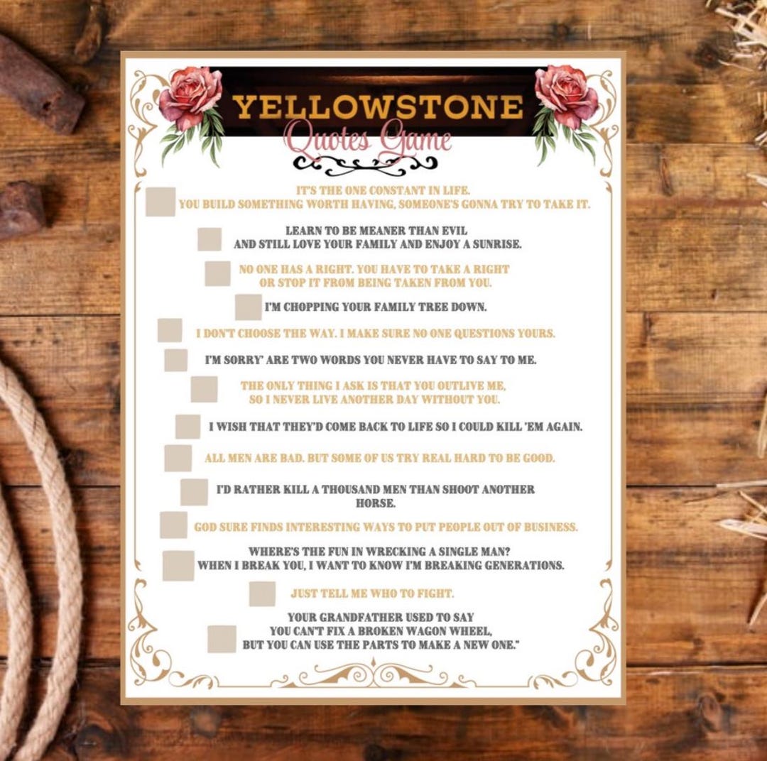 Yellowstone Tv Series Game, Beth Dutton Sayings, Printable Game, Words ...