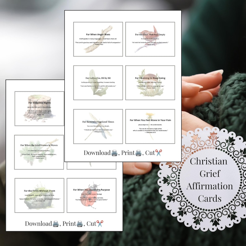 Christian Grief Affirmation Cards Printable | Scripture Cards for Loss ...