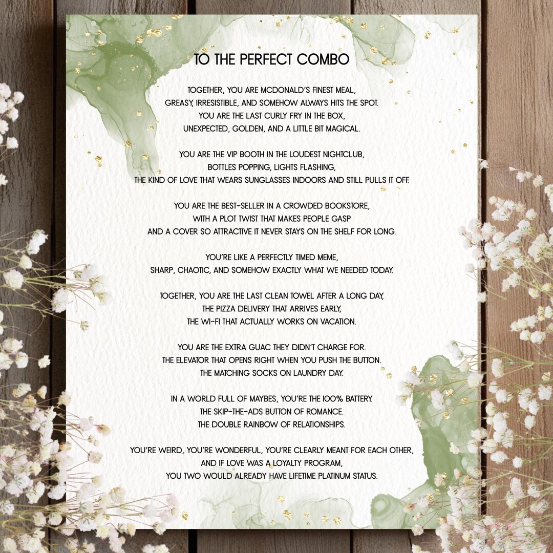 Funny Wedding Poem, Lovely Anniversary Poster, Unique Engagement Gift ...