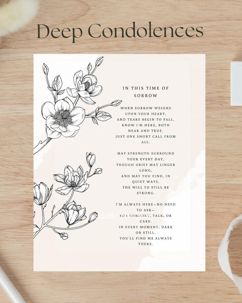 Printable Sympathy Card, Sorry for Your Loss, Digital Poem - Etsy