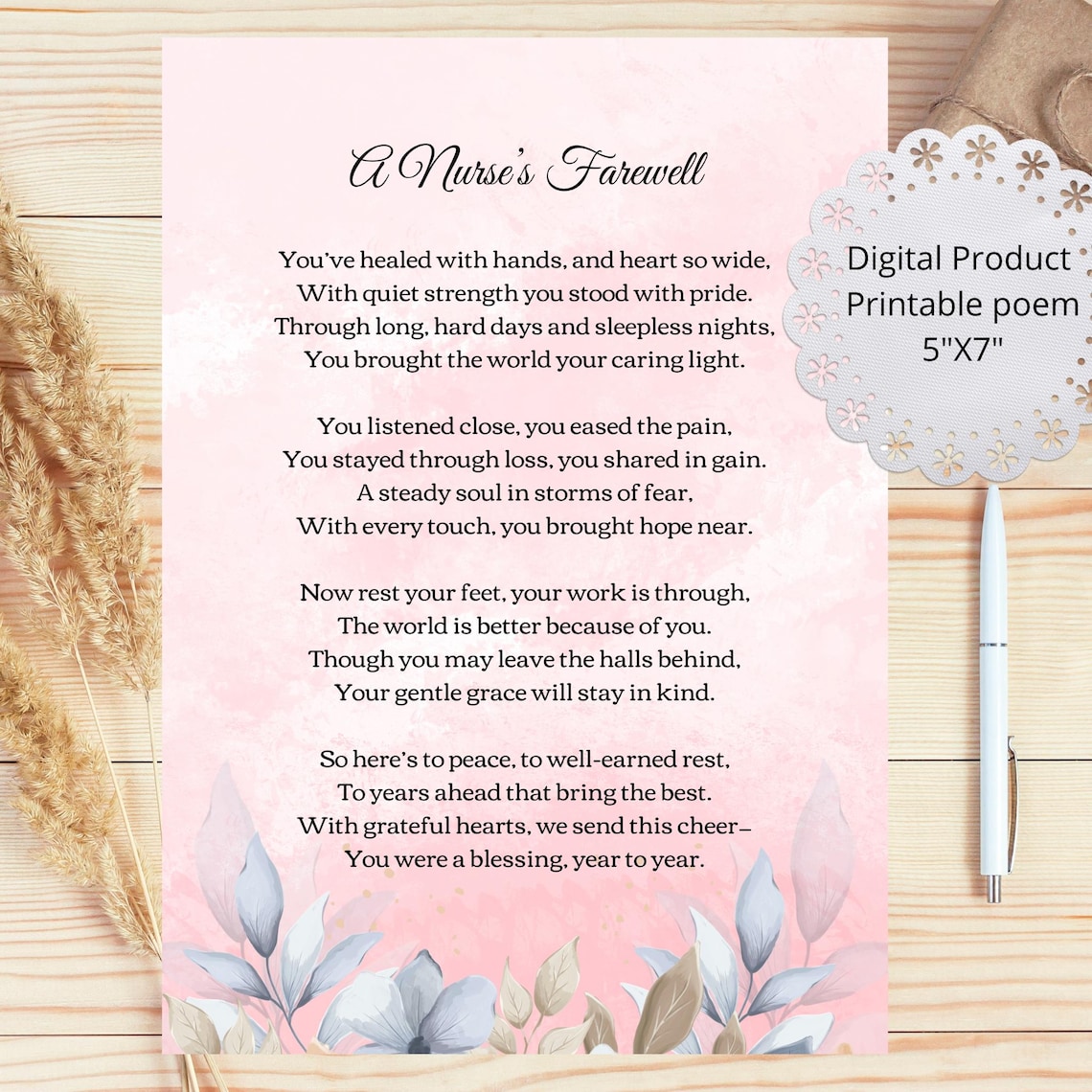 Nurse Retirement Poem, Nurse Farewell Card, Printable Coworker Gift ...