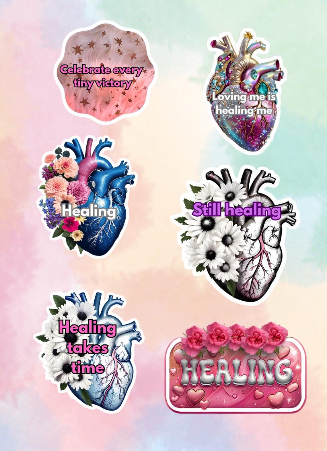 Healing Sticker Sheet, for Your Healing Journey. Colourful Stickers ...