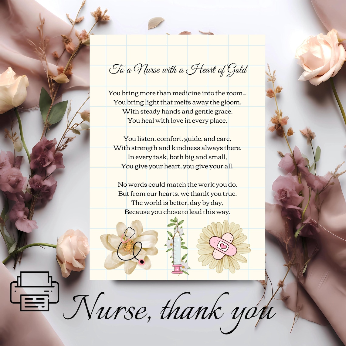 Nurse Thank You Poem, Appreciation Card, Printable Thank You Gift ...