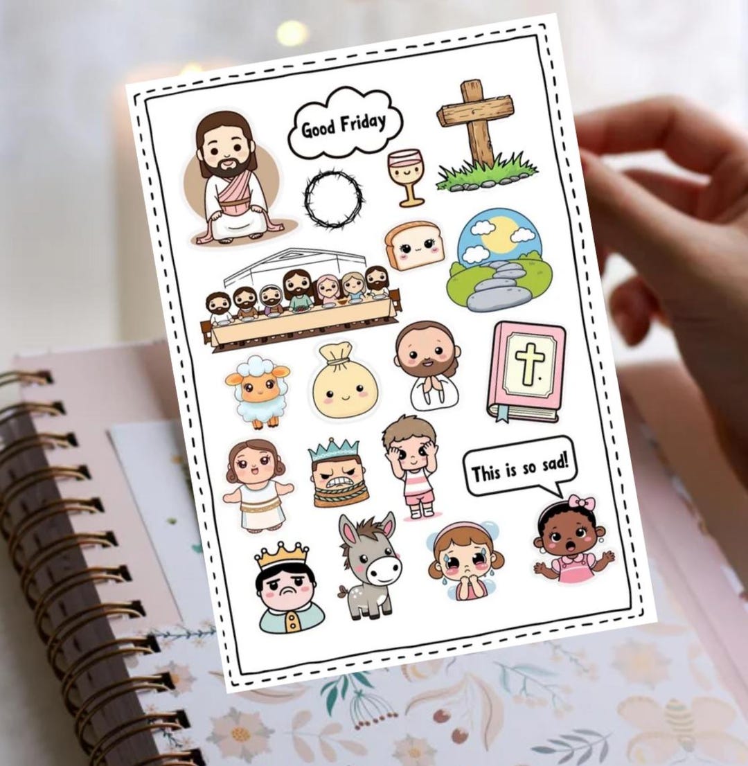 Good Friday Stickers Sheet. Printable Religious Easter Kawaii Sticker ...