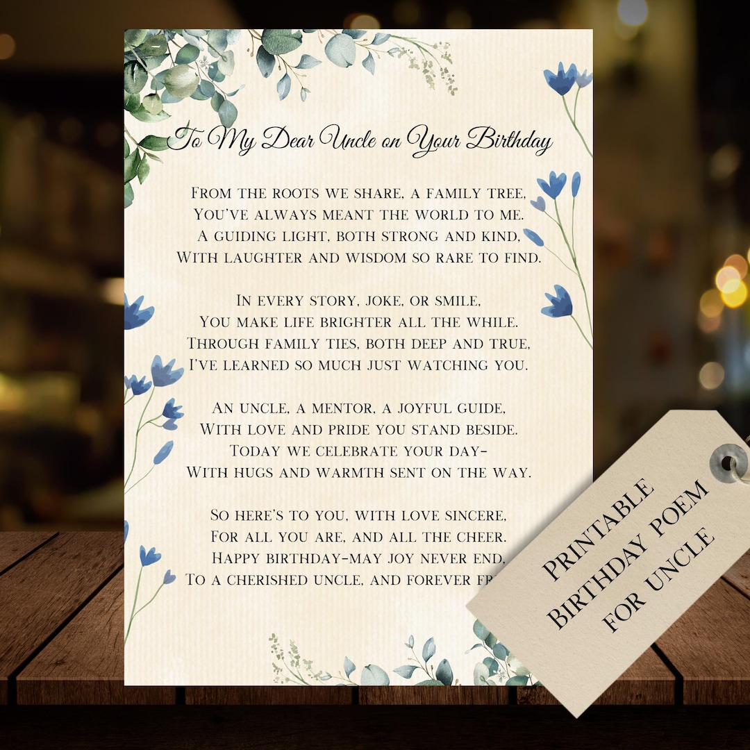 Heartfelt Birthday Poem for Uncle - Printable Congrats, Instant ...