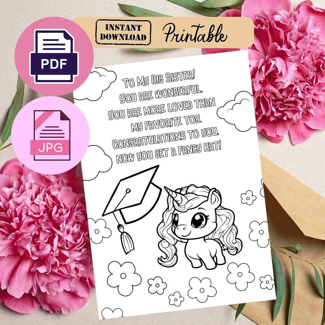 Graduation Coloring Card , Printable Graduation Gift , Cute Grad Card ...