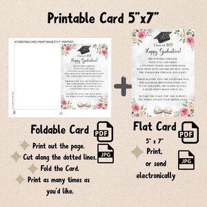 Graduation Poem, Printable Graduation Gift , Grad Card to Her, Class of ...