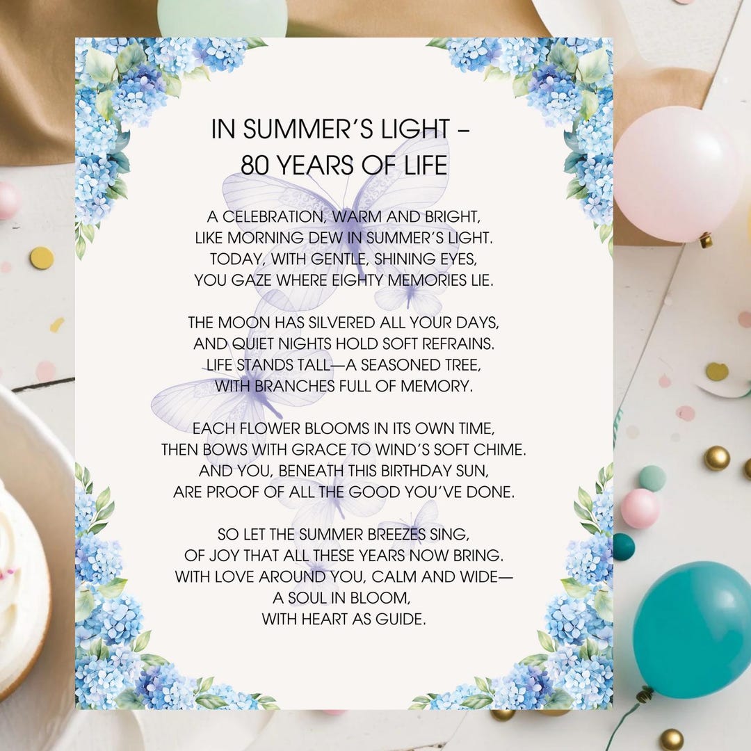 80th Birthday Poem, 80th Birthday Gift, 80 Years Poster, Milestone ...