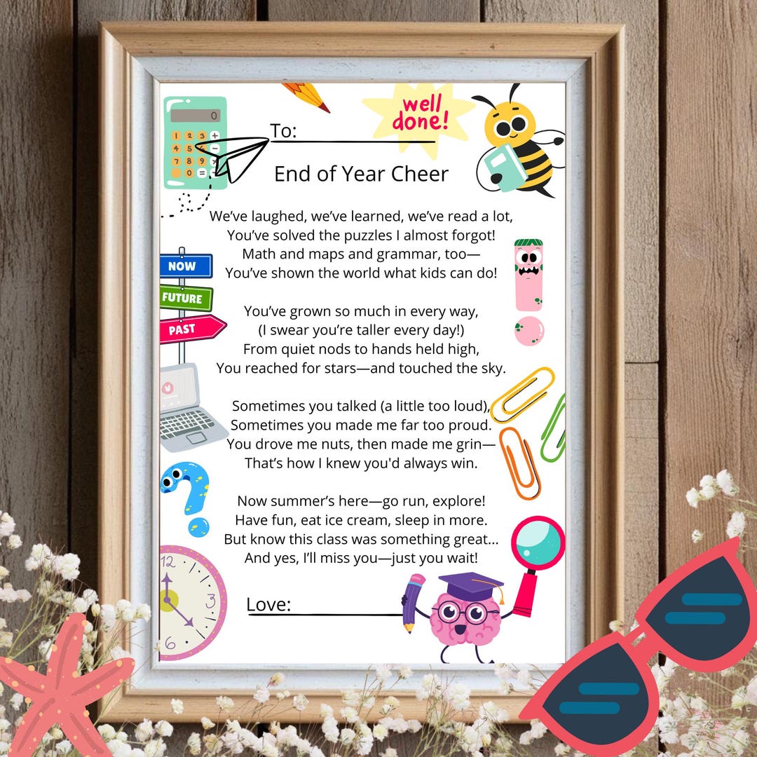 Cheerful End of the School Year Poem, From Teacher to Students, Instant ...