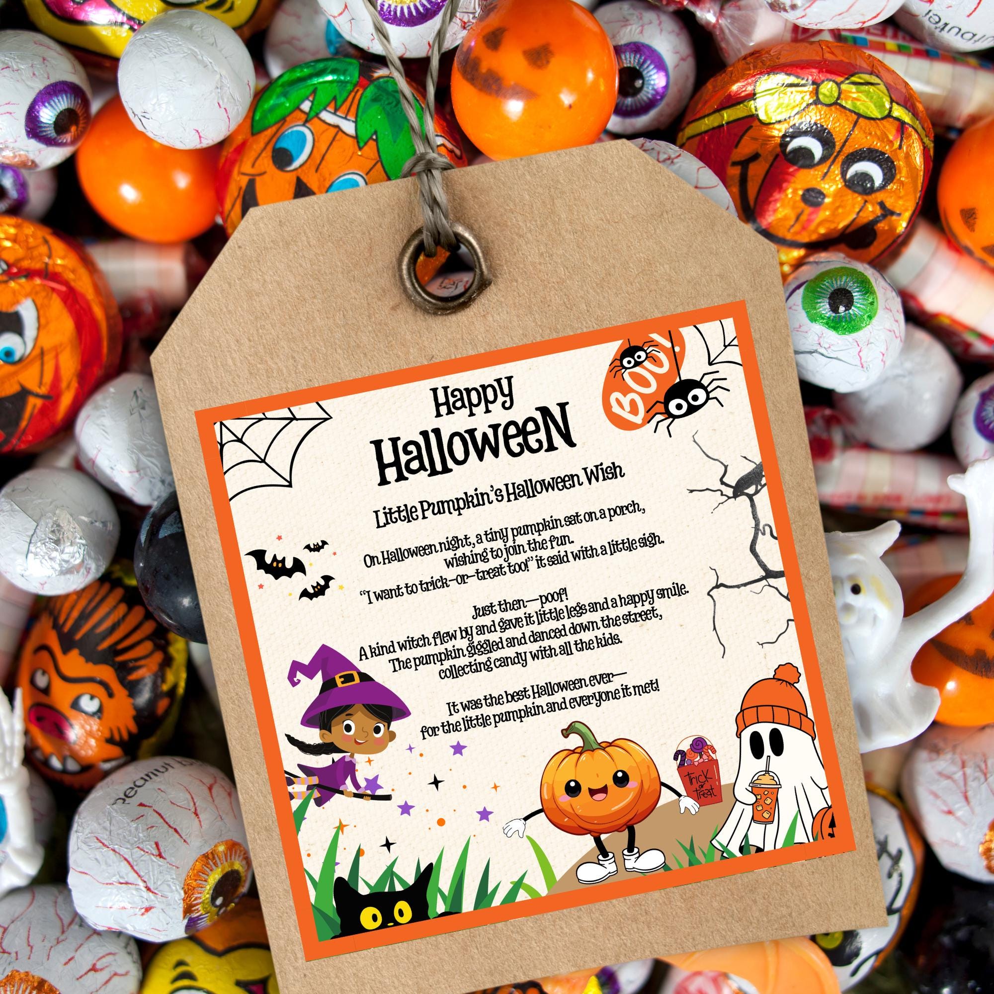 Halloween Story Card, Printable Party Favors, Halloween Treat Bag Tag ...