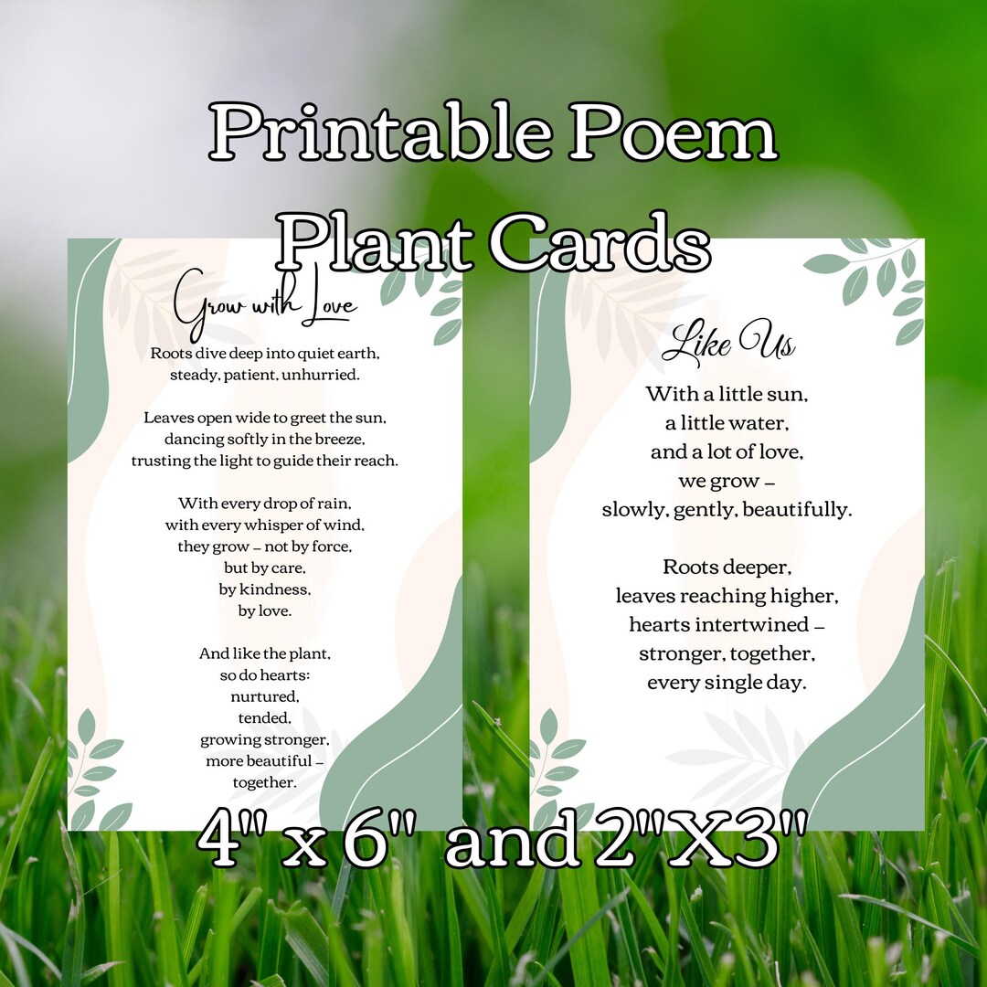 Poem Cards for Garden Fans | Printable Poems to Put in Plant | Plant ...