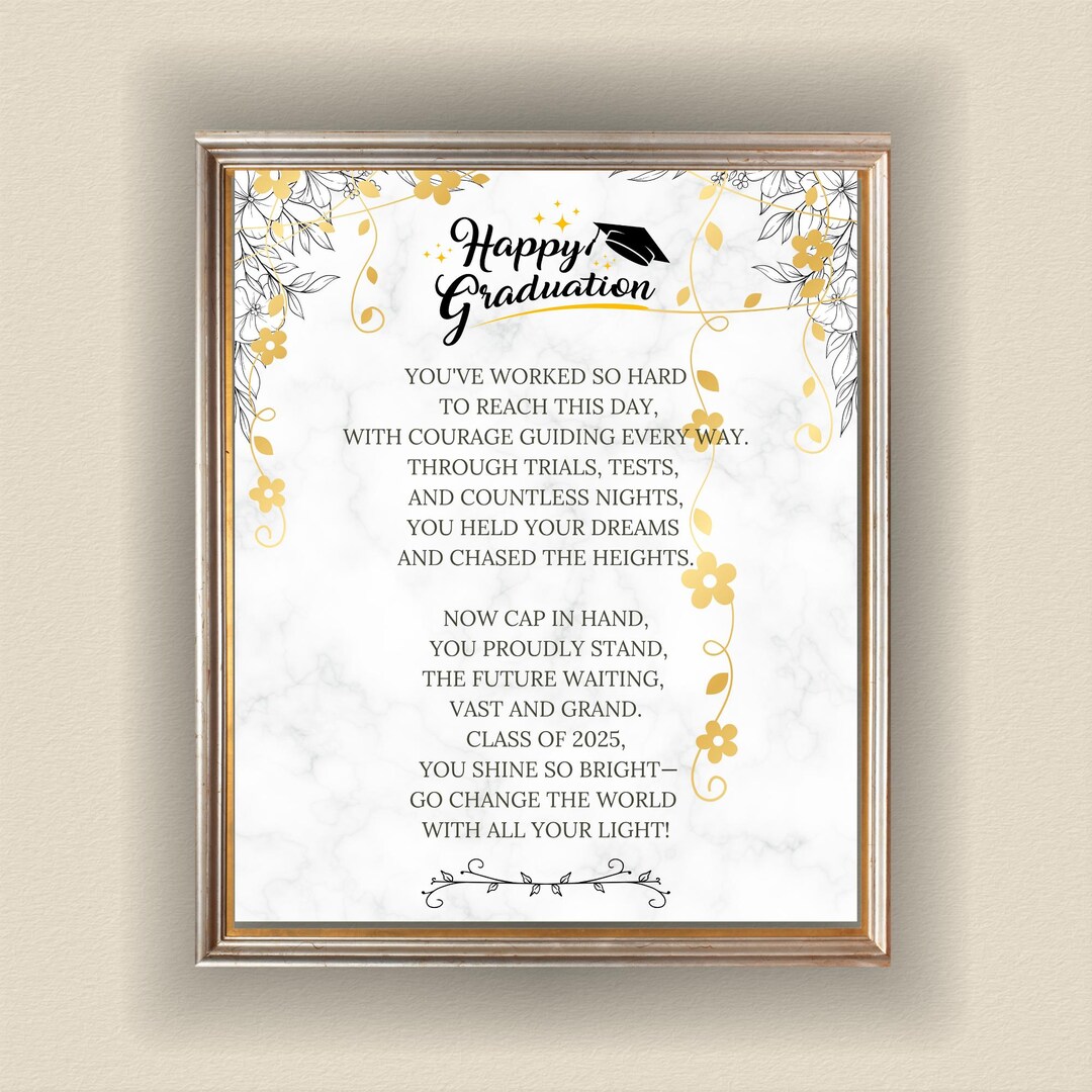 Graduation Poem, Printable Graduation Gift, Grad Decor, Class of 2025 ...