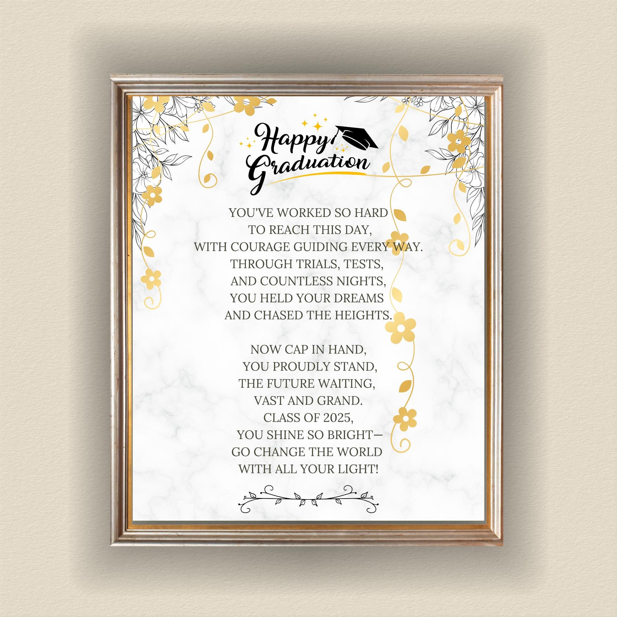Graduation Poem, Printable Graduation Gift, Grad Decor, Class of 2025 ...