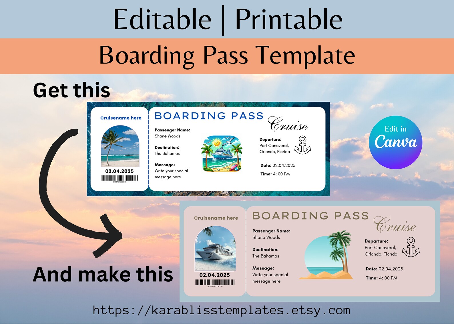 Boarding Pass Template Editable Boarding Pass Gift Birthday Invitation ...