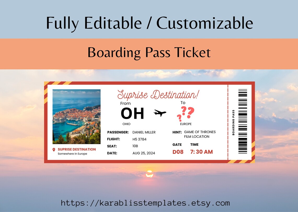 Boarding Pass Template Editable Boarding Pass Gift Birthday Invitation ...