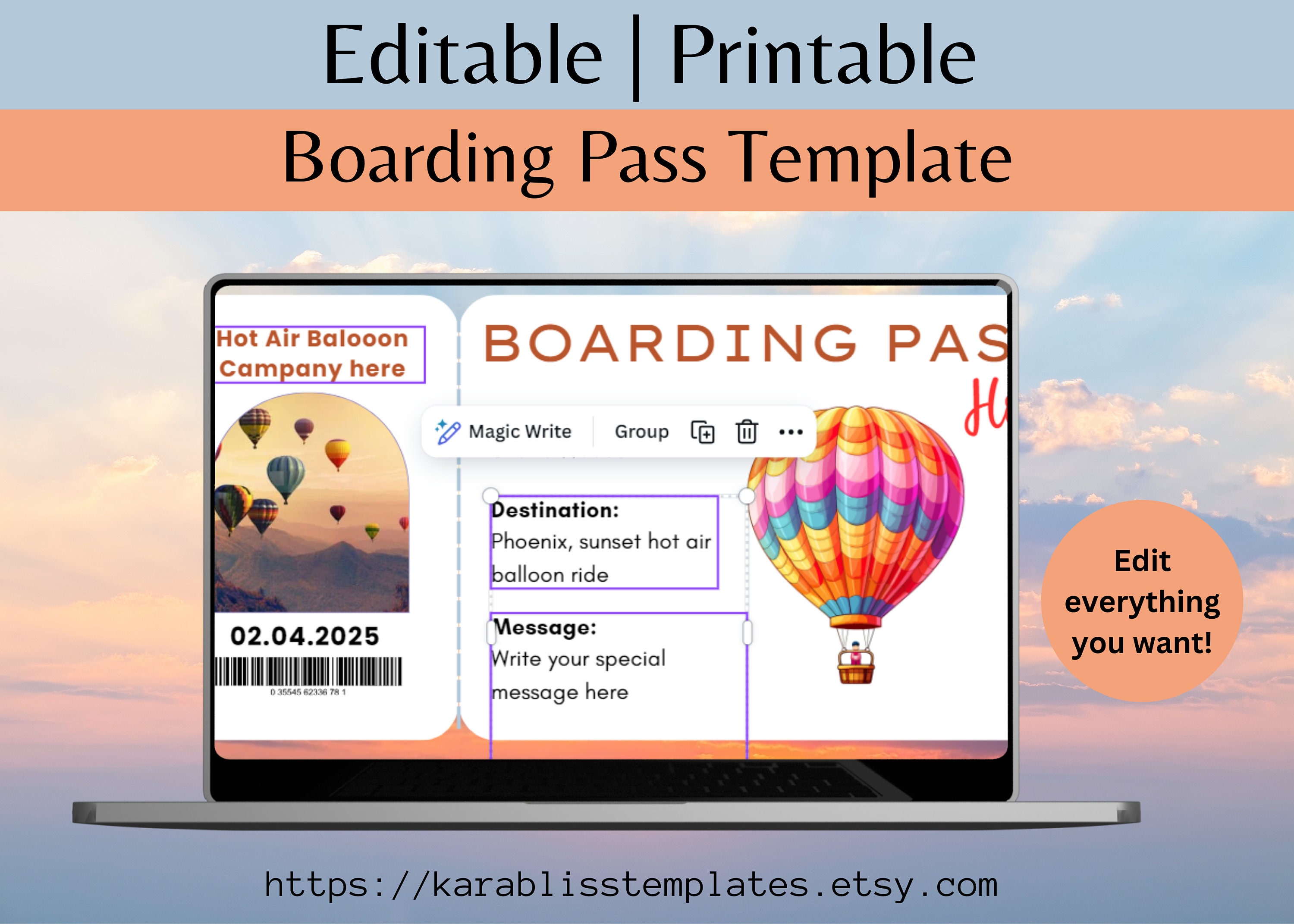 Boarding Pass Template Editable Boarding Pass Gift Birthday Invitation ...