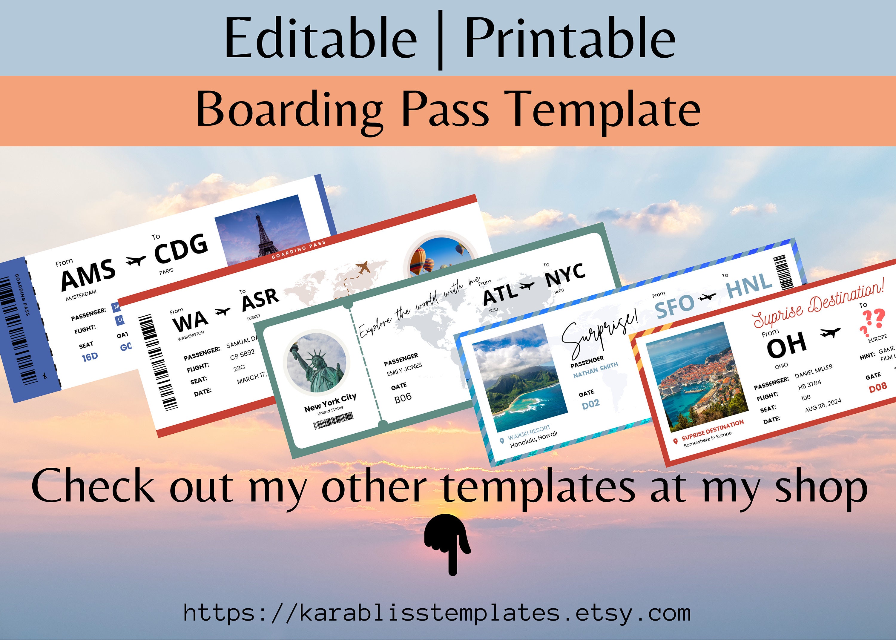 Boarding Pass Template Editable Boarding Pass Gift Birthday Invitation ...