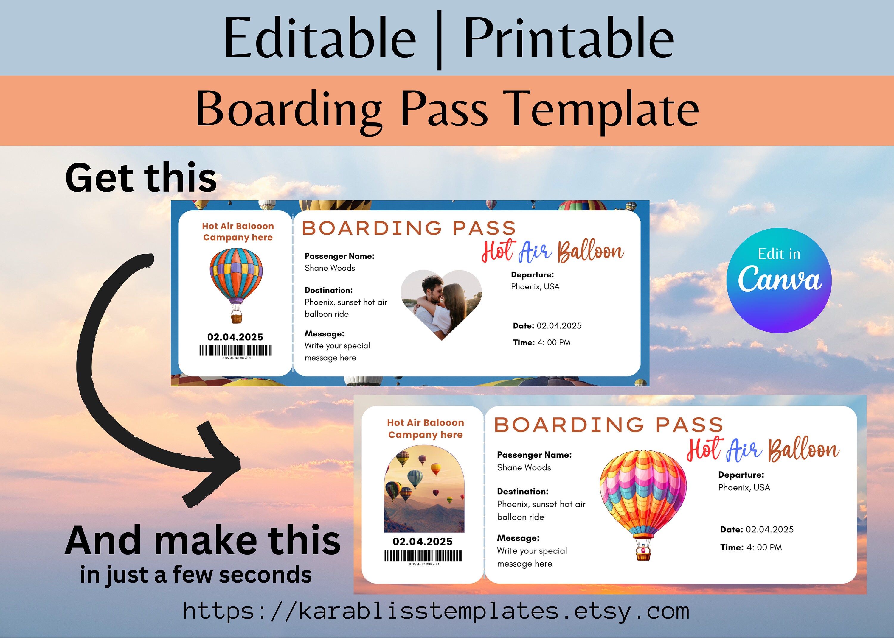 Boarding Pass Template Editable Boarding Pass Gift Birthday Invitation ...