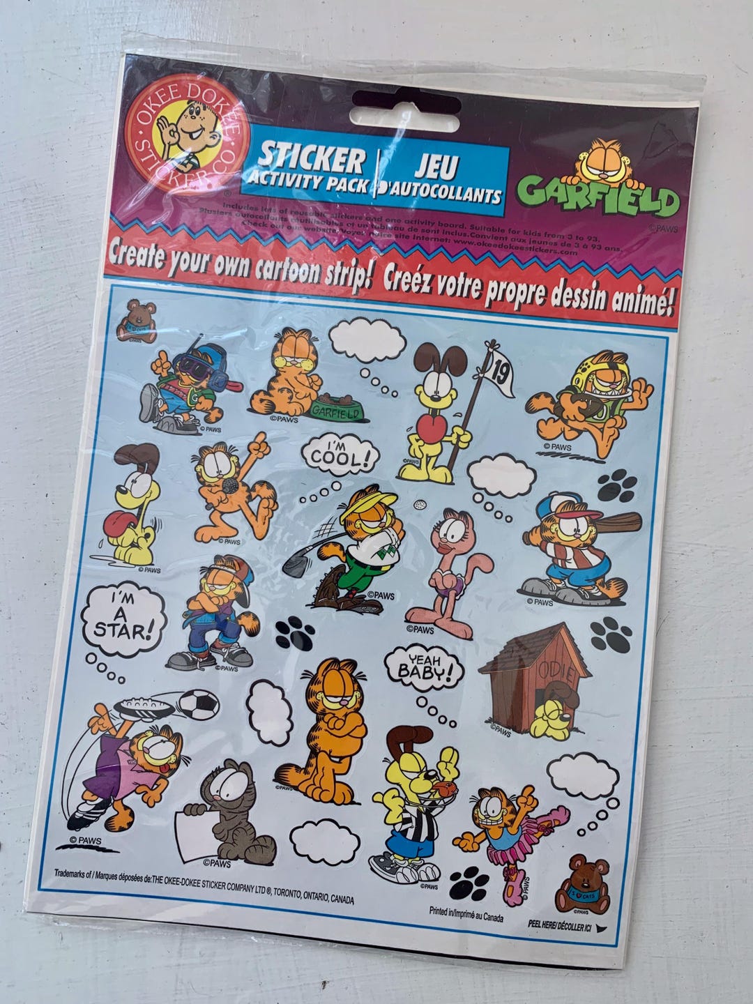 Vintage Garfield Sticker Pack Okee Dokee Reusable Stickers on Comic ...