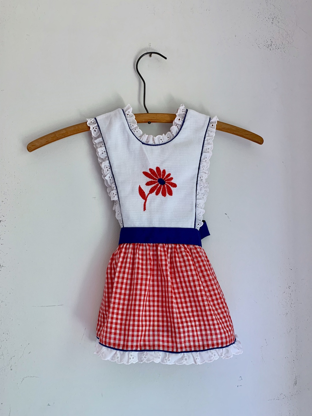 Vintage Girls Apron Dress 2t Red White and Blue - Etsy