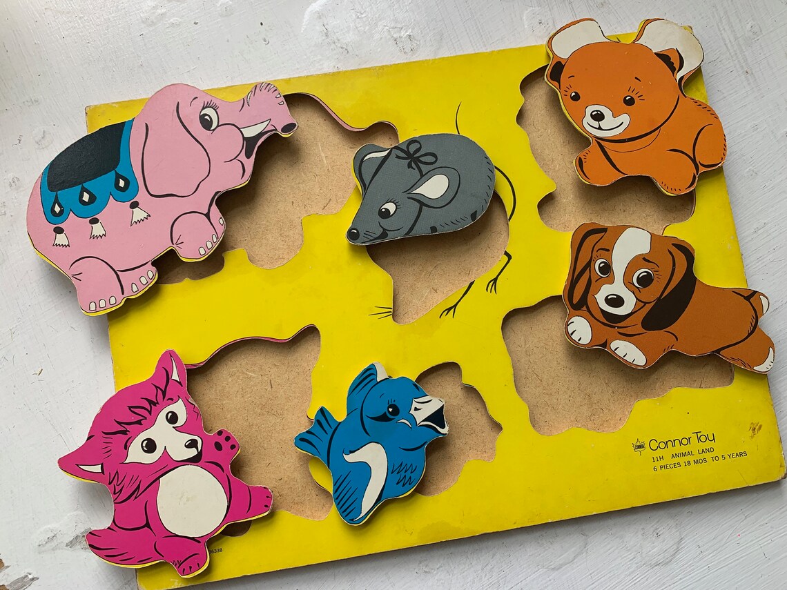 Vintage Wooden Puzzle Connor Toy Animal Land 11H - Etsy